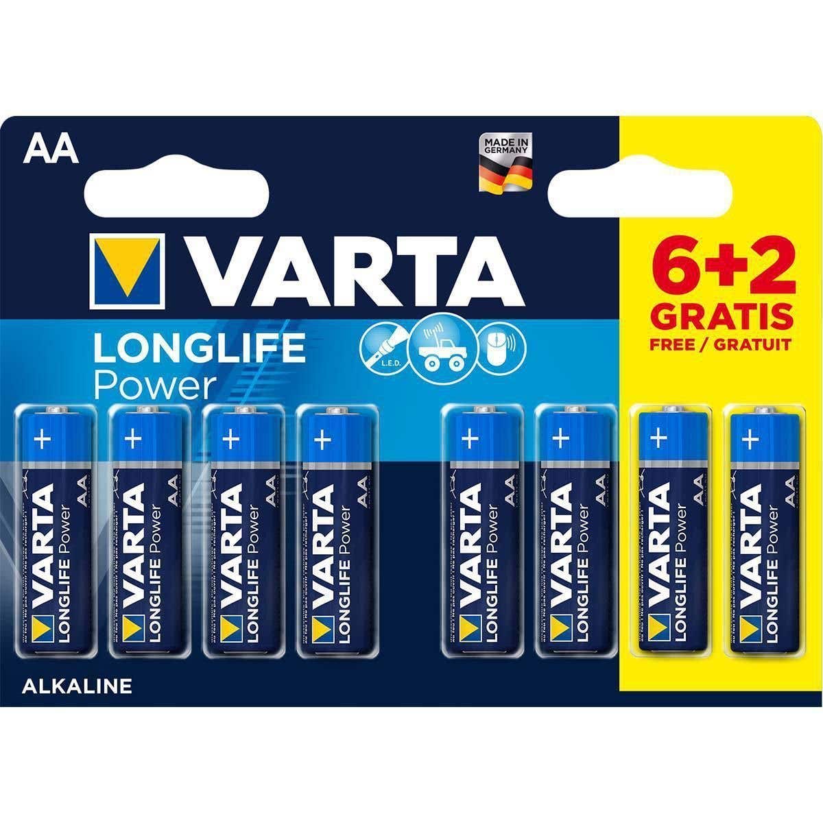 Varta Piles Alcalines Type AA 1,5 V - Lot de 8 Piles pour Mégaphones
