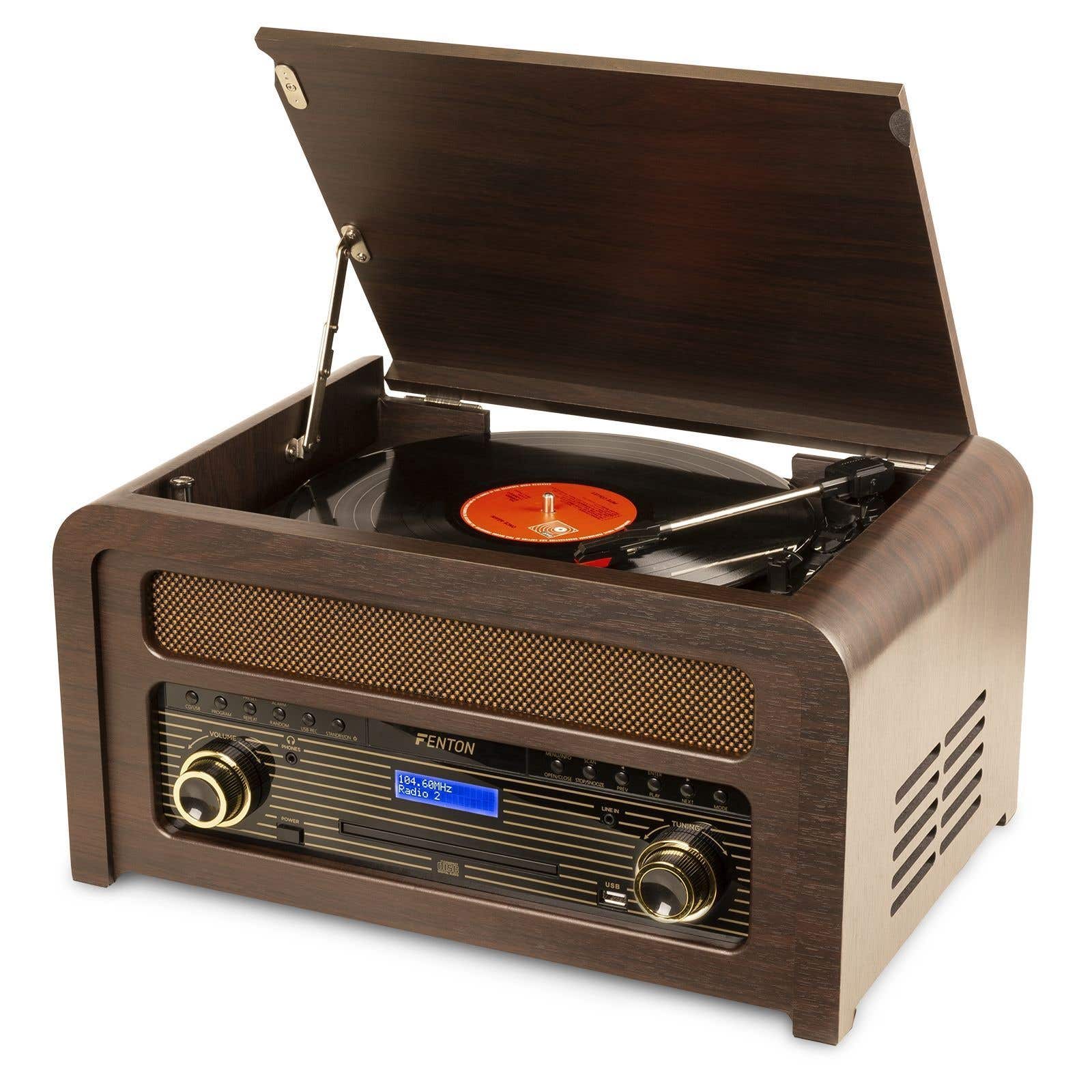 Fenton Nashville Platine Vinyle Bluetooth DAB/FM - Bois foncé