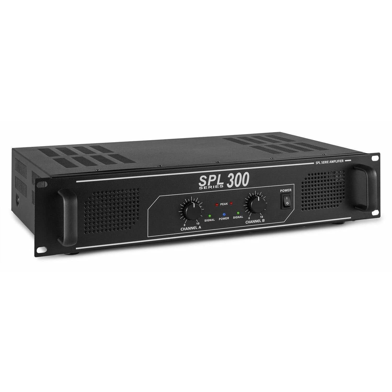 SkyTec SPL300 - Amplificateur Professionnel, 2x 150 Watts, Montage en Rack 19" - Noir